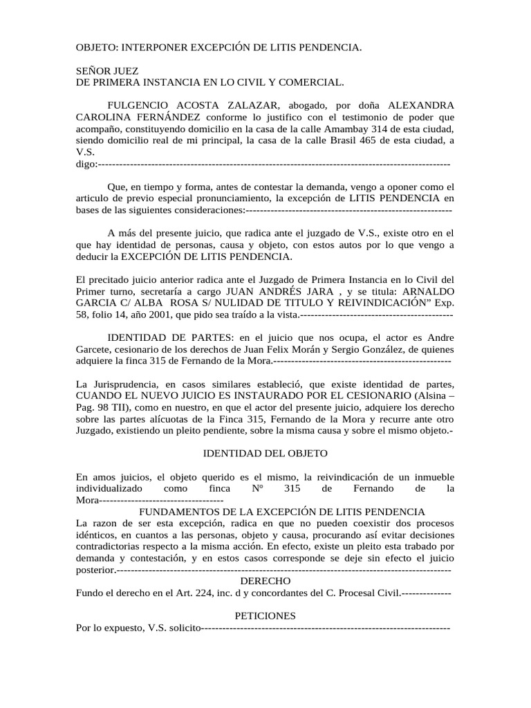 Excepcion de Litispendencia Carrillo | PDF