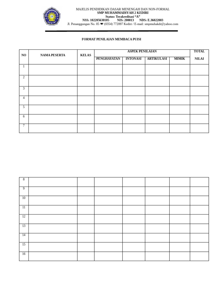 Format Penilaian Membaca Puisi | PDF