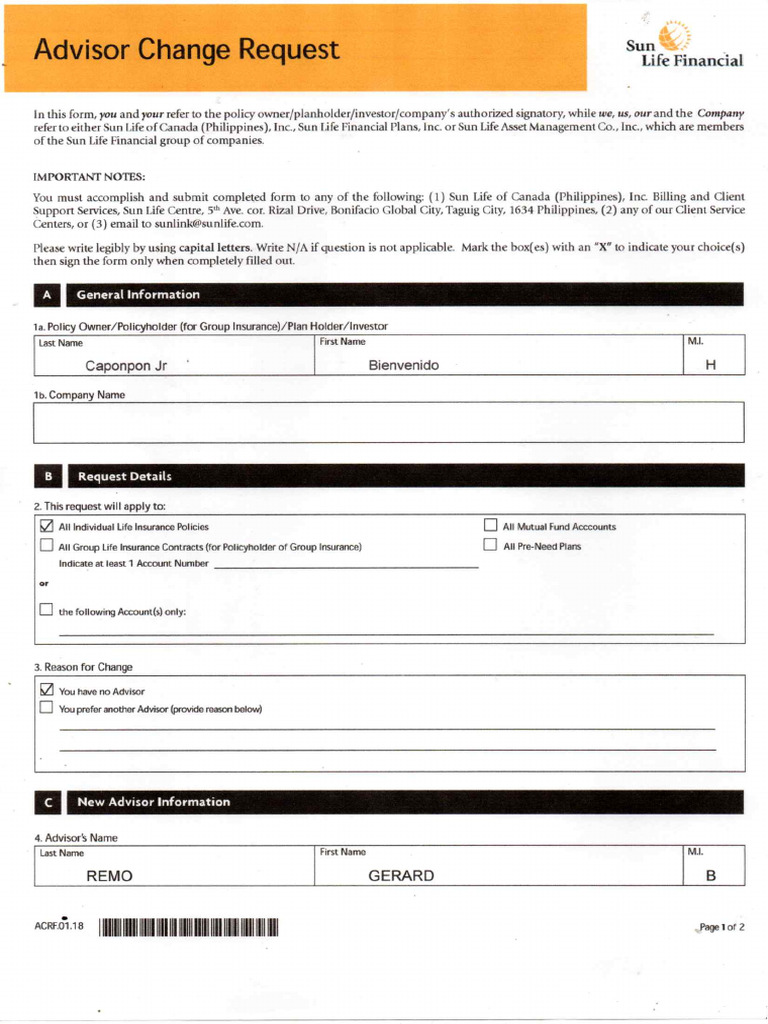 Advisor Change Request Bienvenido Hernandez Caponpon Jr | PDF