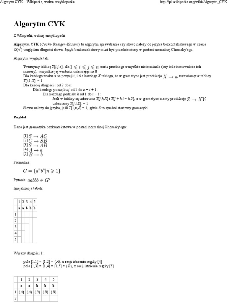 Algorytm CYK - Wikipedia, W.. | PDF
