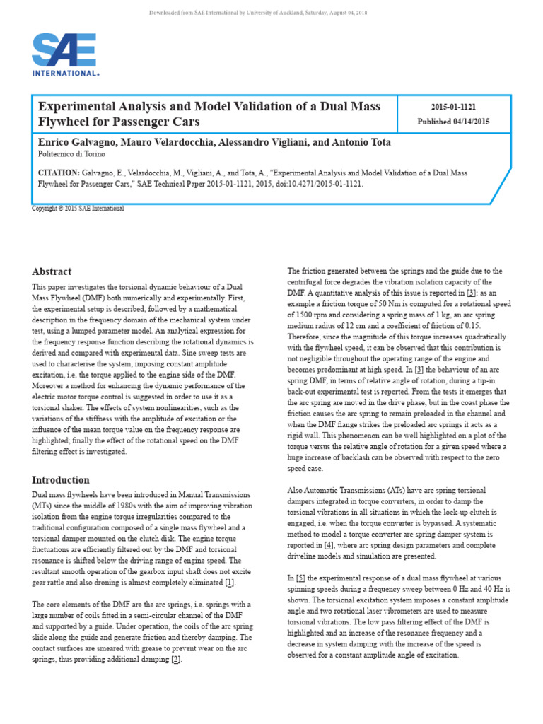 Experimental Analysis and Model Validation of A Dual Mass | PDF