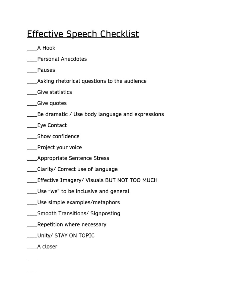 Effective Speech Checklist | PDF