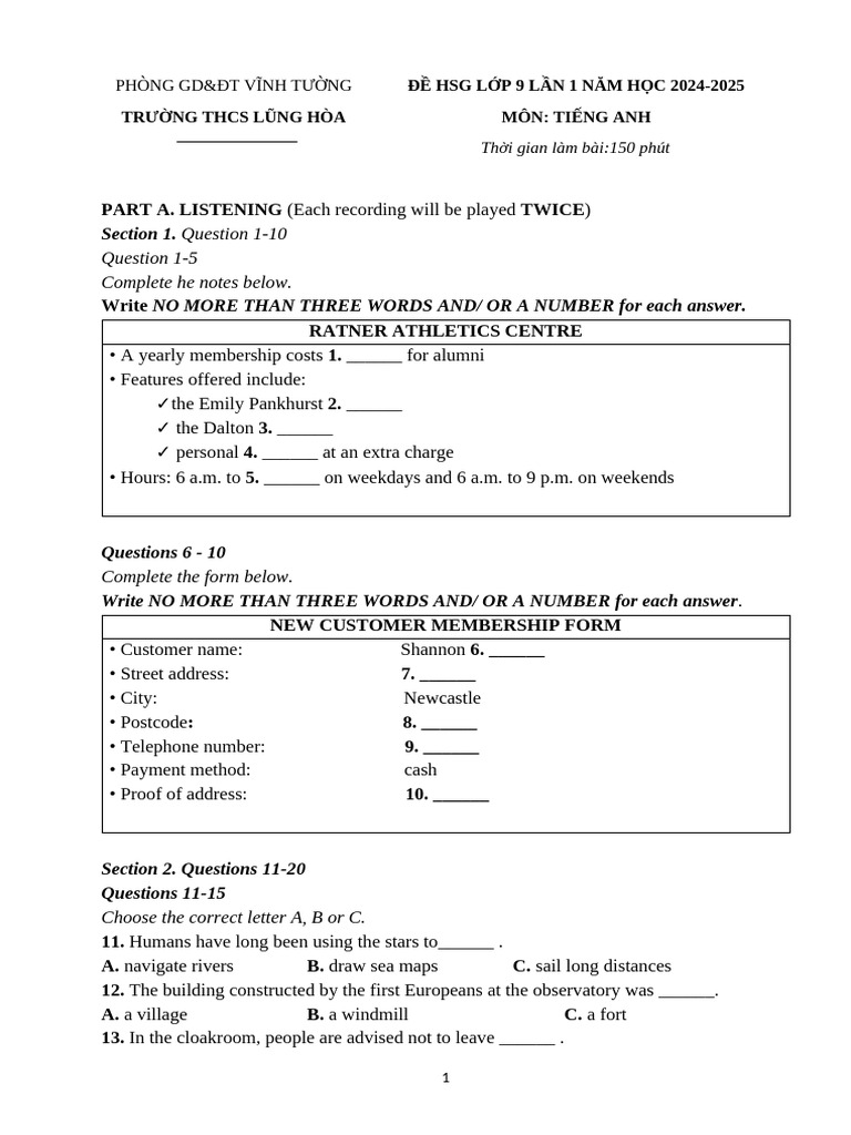 ĐỀ KS HSG ANH 9 | PDF