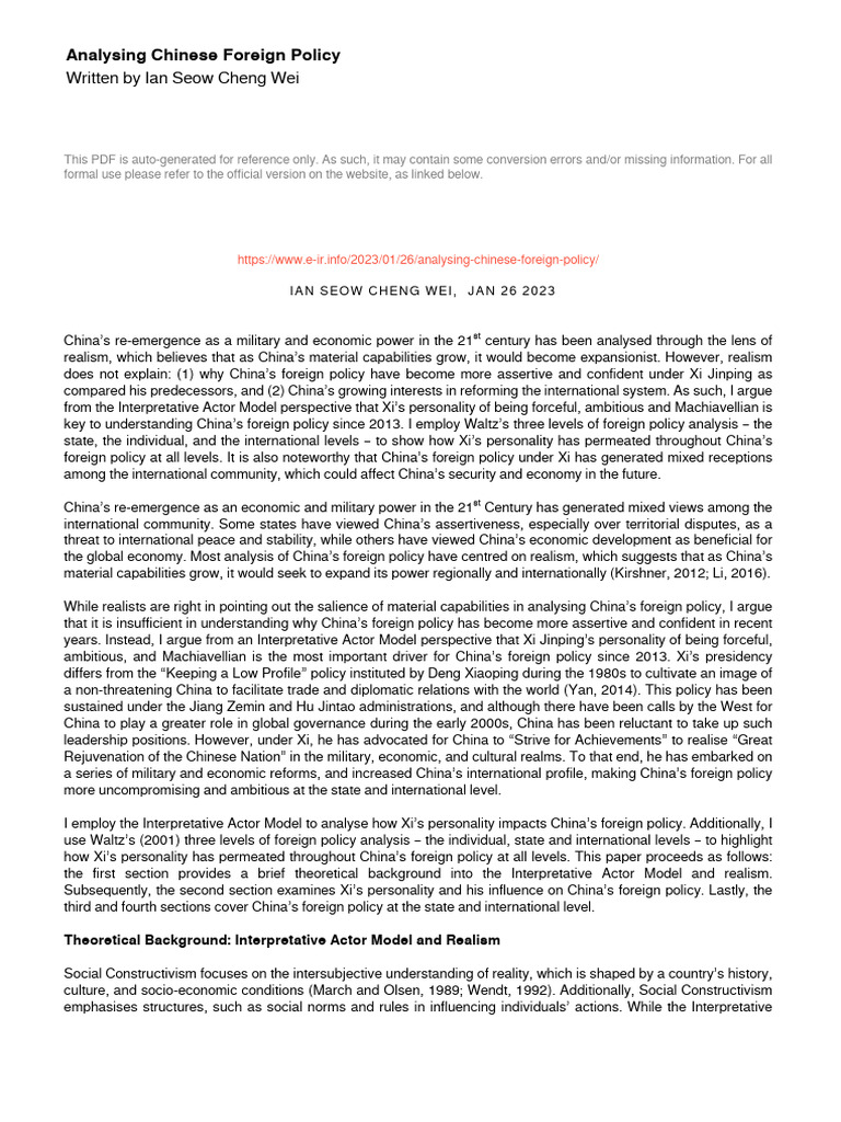 Analysing Chinese Foreign Policy | PDF | China | World Politics
