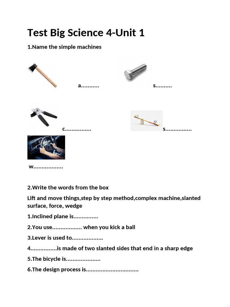 Big Science 4 Test UNIT 1 | PDF