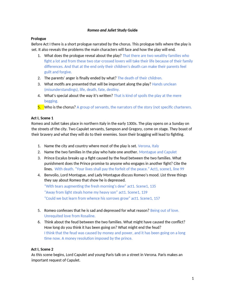 Romeo and Juliet Study Guide | PDF