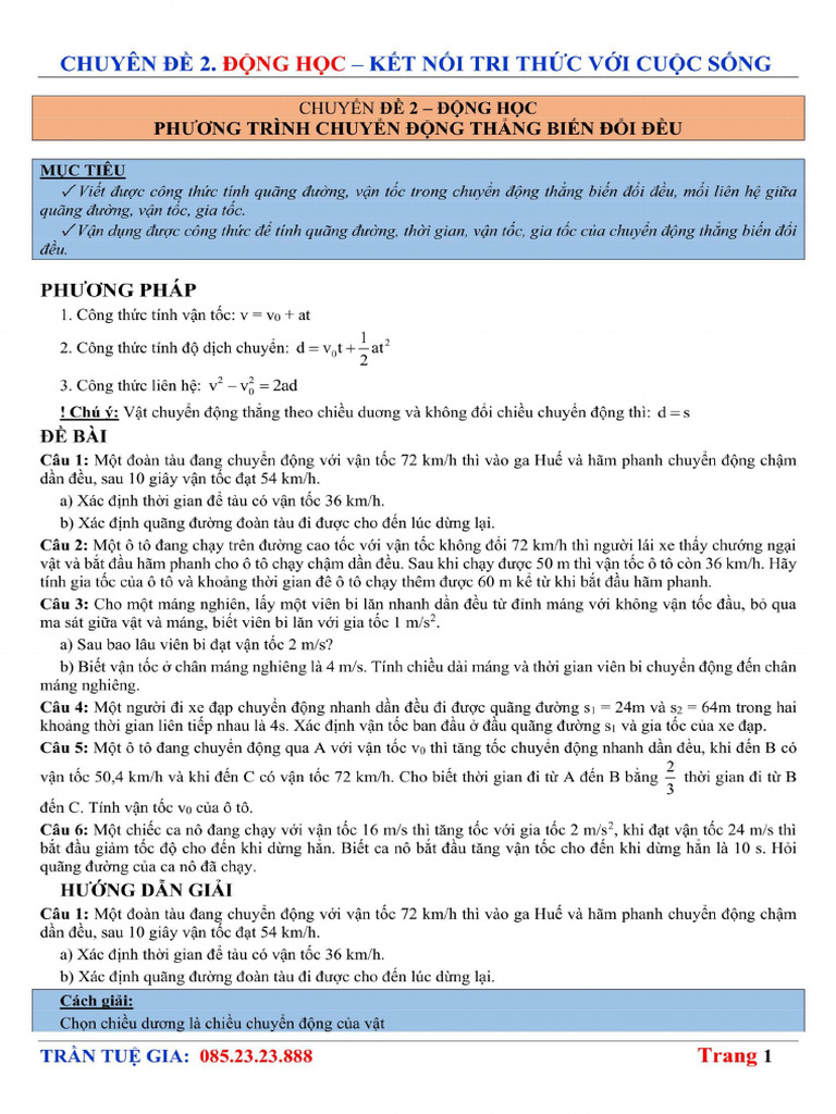 Quang Duong Van Toc Gia Toc Trong Chuyen Dong Thang Bien Doi Deu | PDF