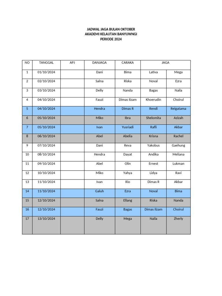 Jadwal Oktober | PDF