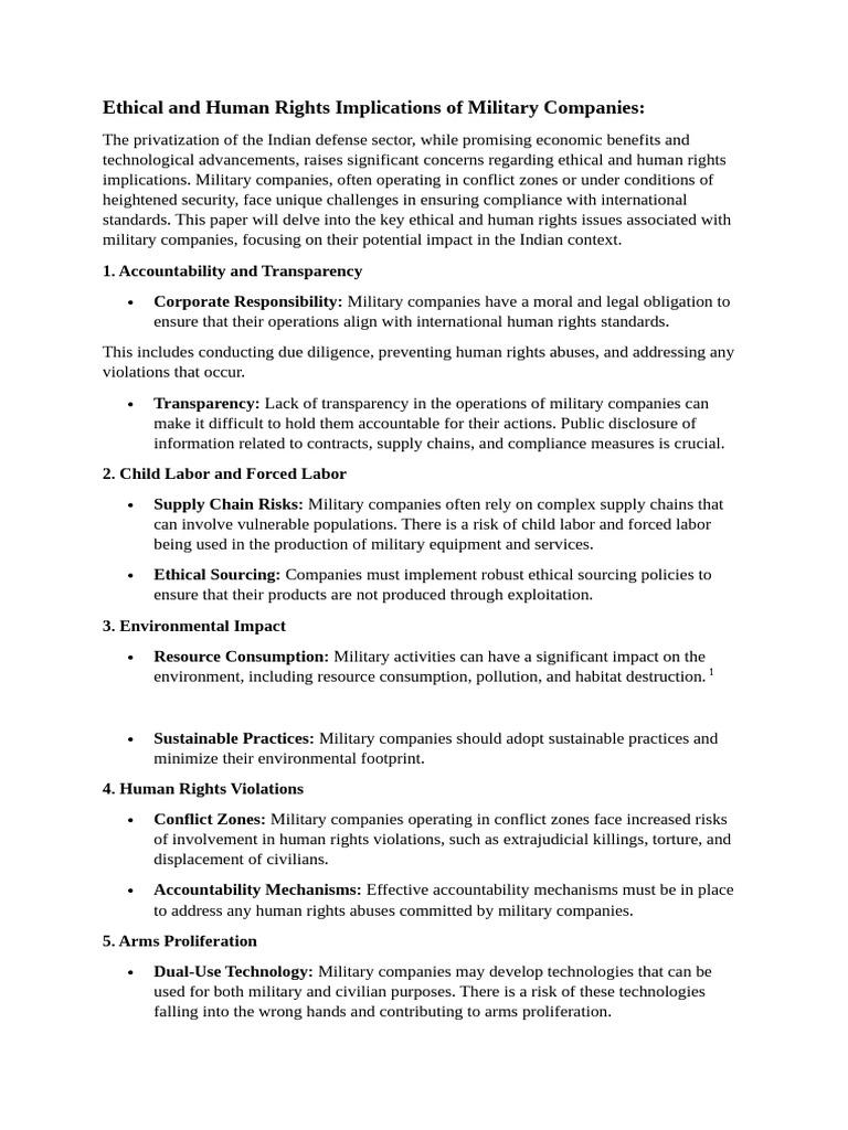 Ethical and Human Rights Implications of Military Companies IEGS | PDF