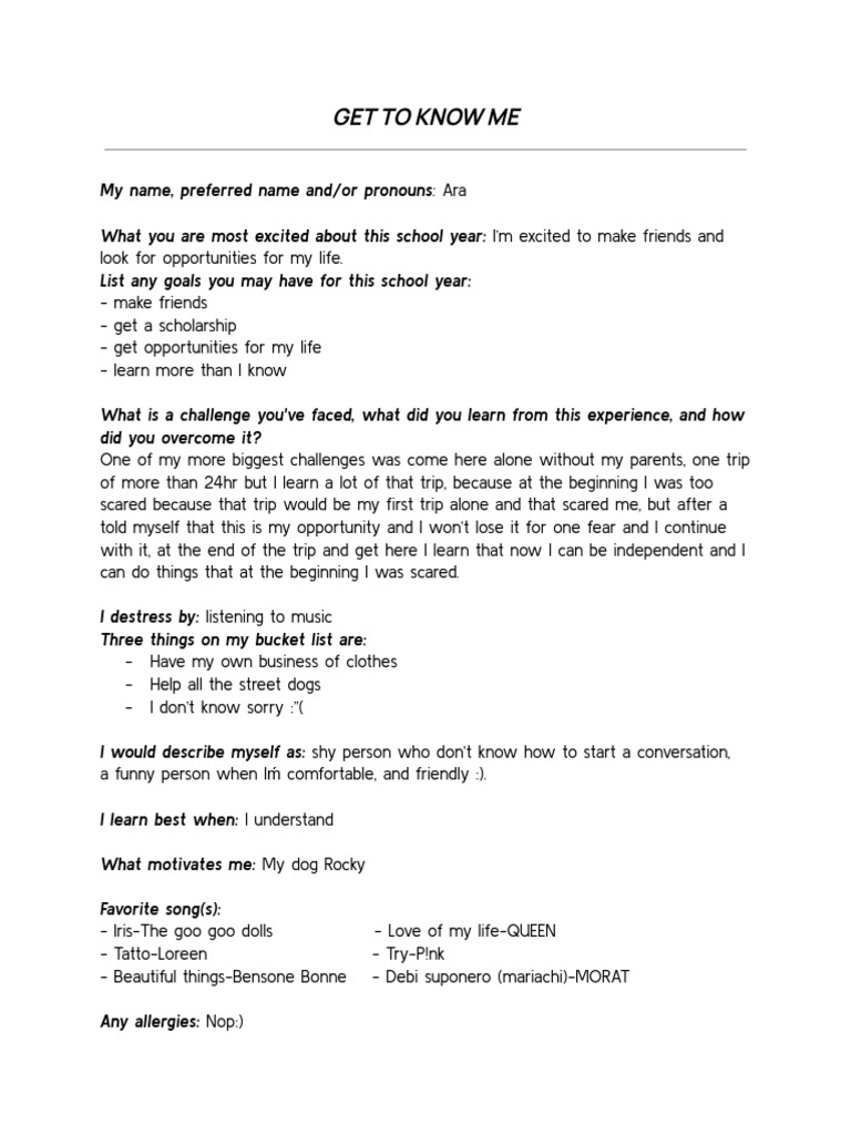 GET TO KNOW ME WORKSHEETS | PDF