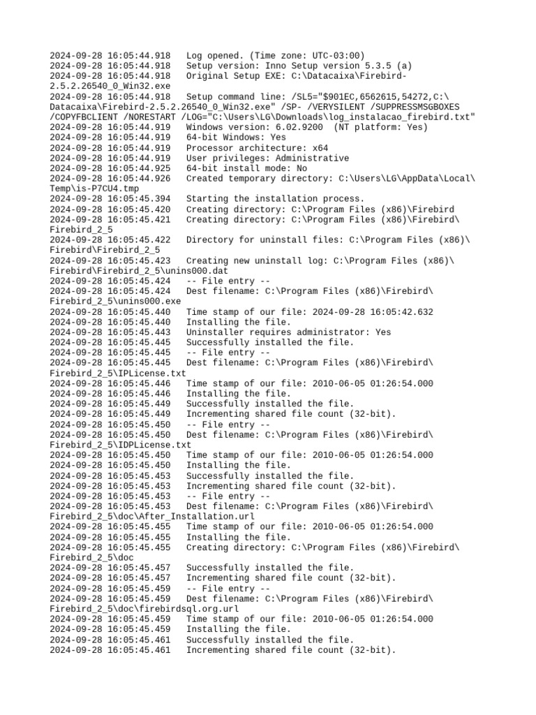 log_instalacao_firebird | PDF