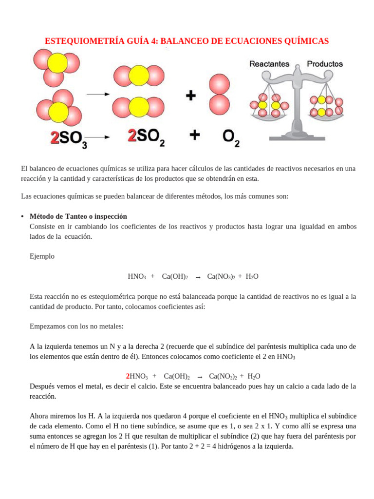 Estequiometría Guía 4 Balanceo de Ecuaciones Químicas | PDF