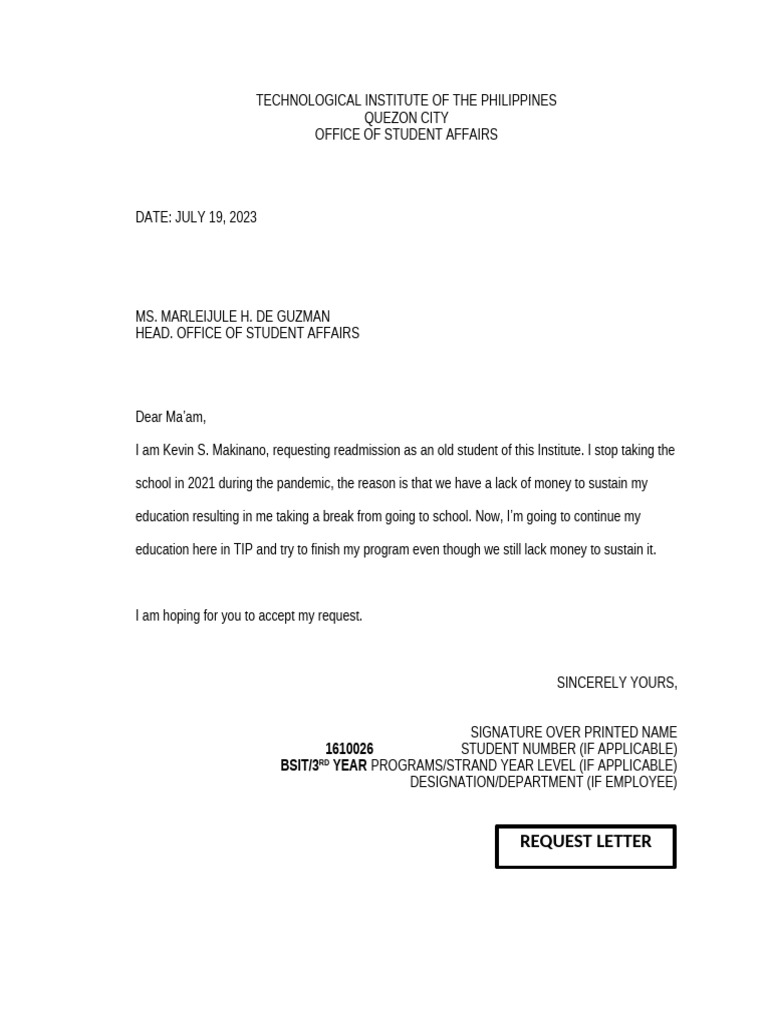 TIP - Request For Readmission | PDF