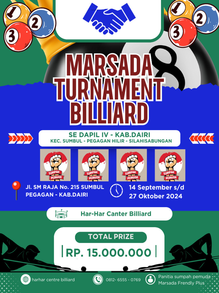 Green And White Modern Billiard Tournament Poster | PDF