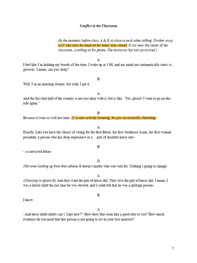 Rehearsal Draft of Conflict in The Classroom Scripts | PDF