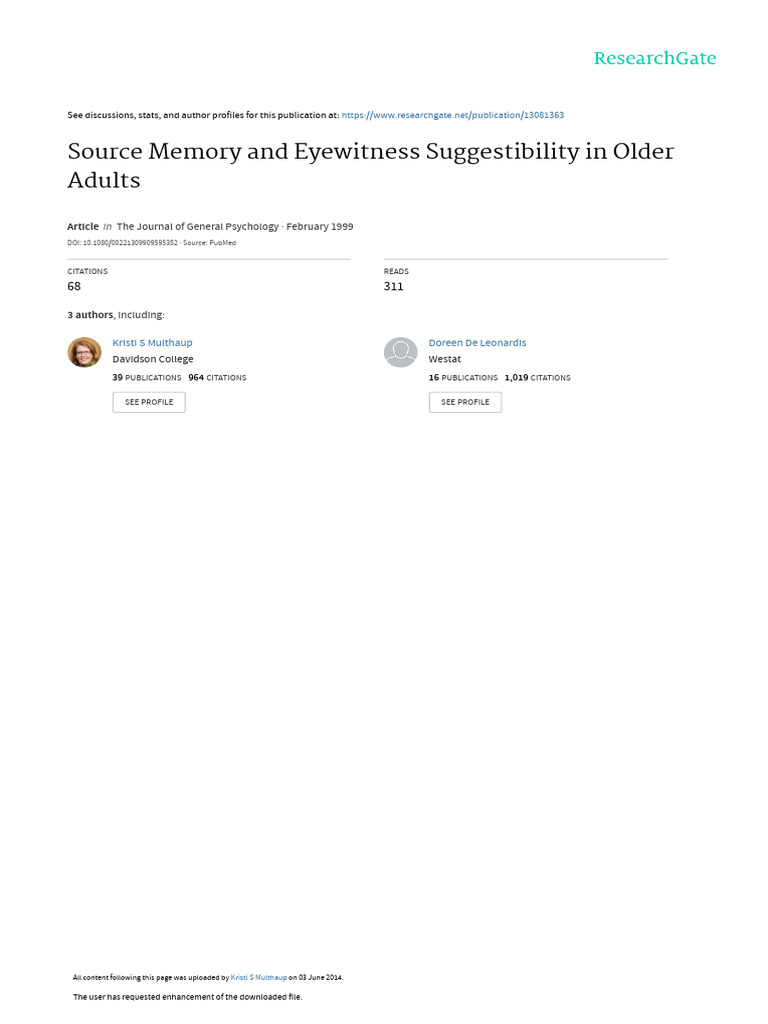 Multhaup, DeLeonardis, & Johnson 1999 Source Memory and Eyewitness Suggestibility in Older ...