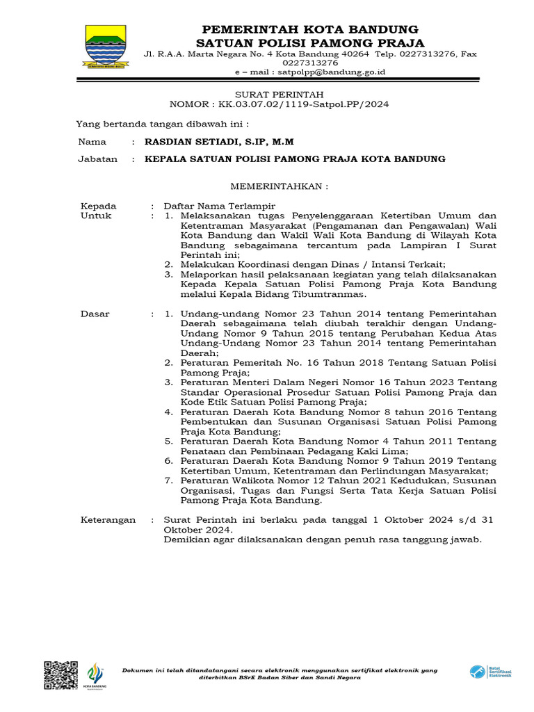 Surat Perintah No 1119 - Pamwal Oktober 2024 | PDF