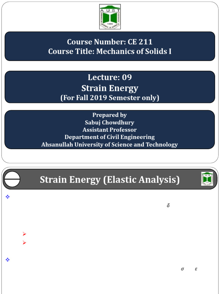 CE 211 Lecture 09 Strain Energy | PDF