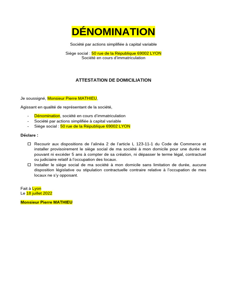 Attestation de Domiciliation | PDF