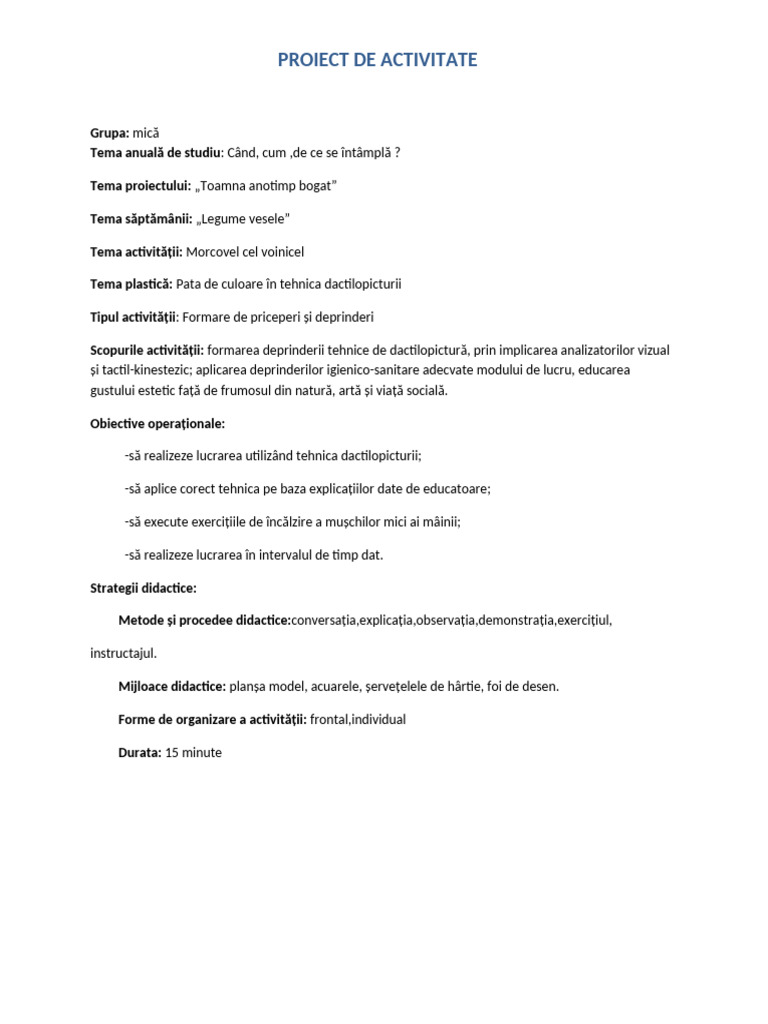 Proiect de Activitate | PDF