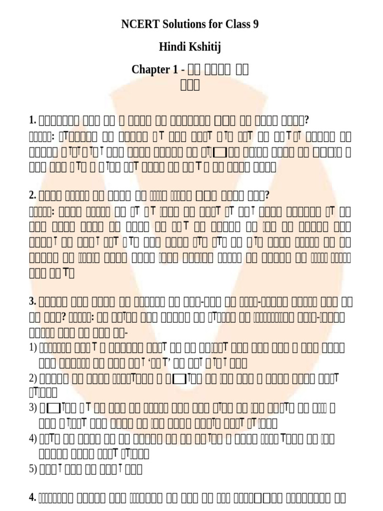 Ncert Solutions Class 9 Hindi Kshitij Chapter 1 - Cropped | PDF