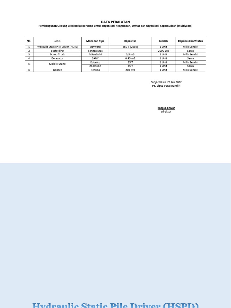 Daftar Isian Peralatan Utama | PDF