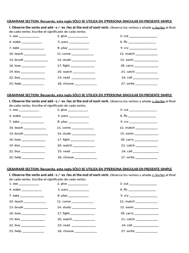 Práctica Presente Simple - 3°E | PDF