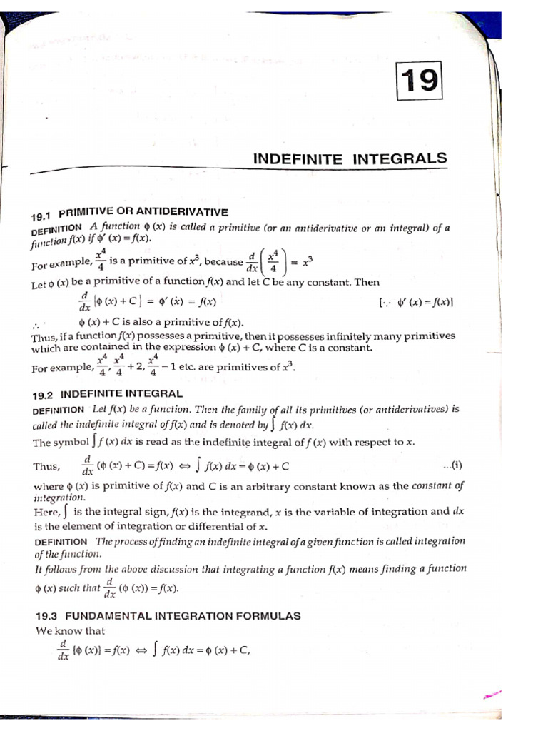 Unit 19 Indefinite Integrals | PDF