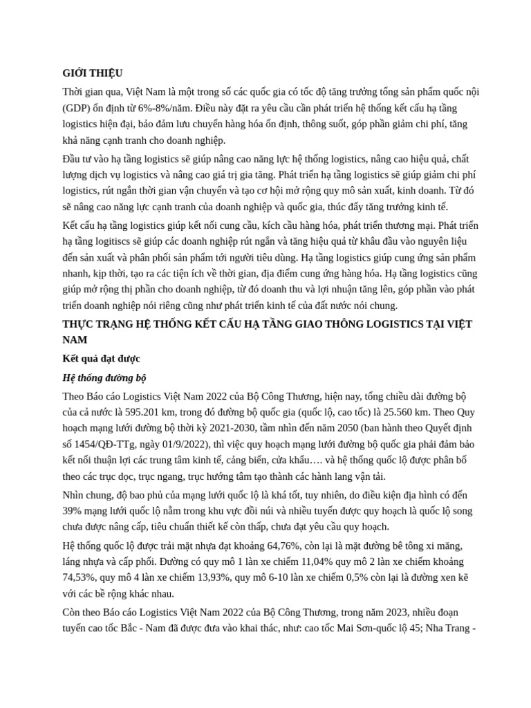 thực trạng csht logistics việt nam | PDF