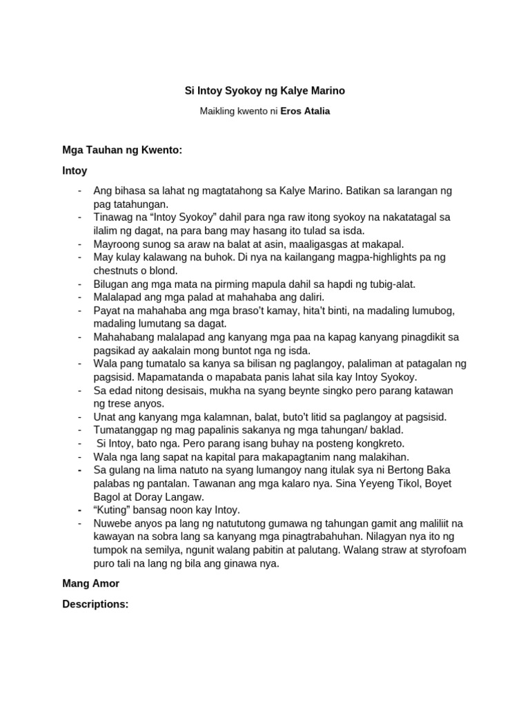 Si Intoy Syokoy NG Kalye Marino | PDF