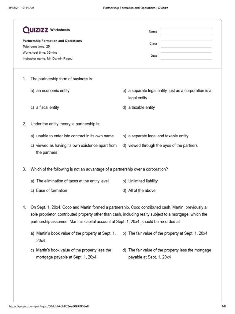 Partnership Formation and Operations | PDF | Partnership | Business