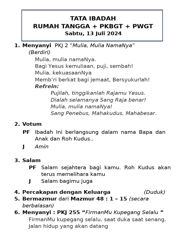 TATA IBADAH RUMAH TANGGA 13 Julii | PDF