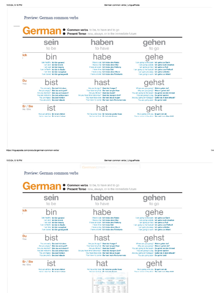 German Common Verbs - LinguaPosta | PDF