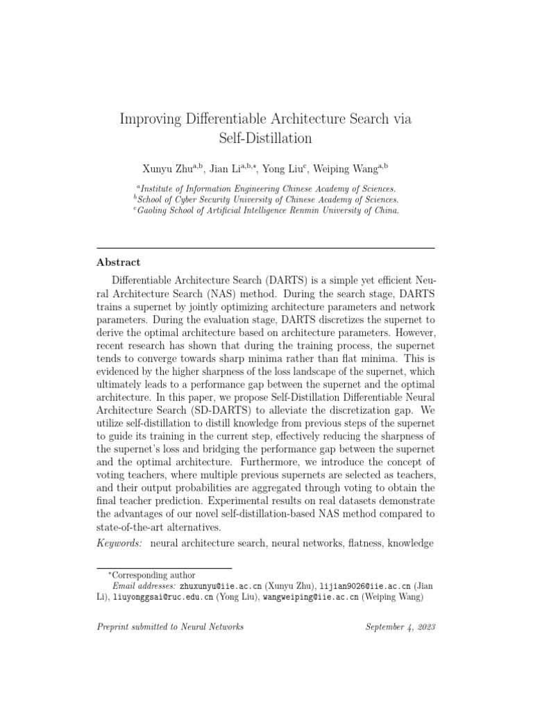 Improving Differentiable Architecture Search Via Self-Distillation | PDF