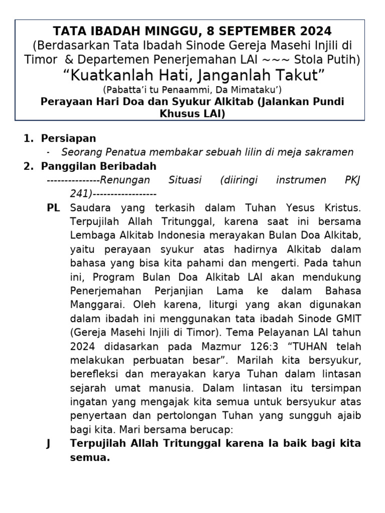 TATA IBADAH MINGGU 8 Sept | PDF