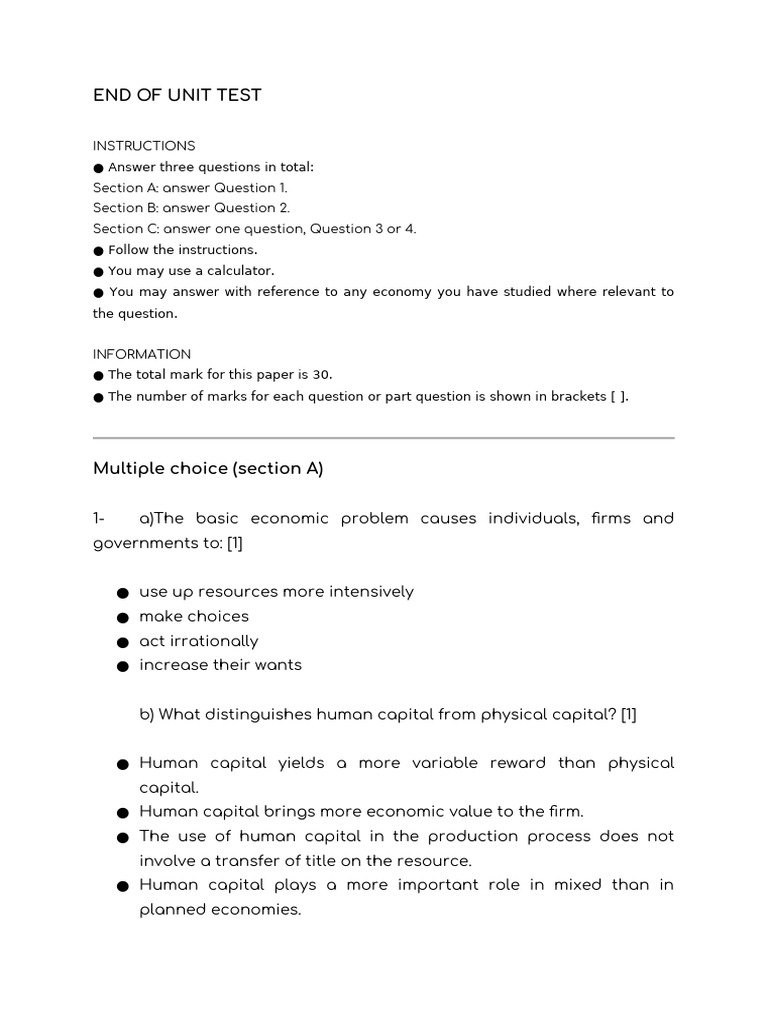 Unit 1 - End of Unit Test | PDF