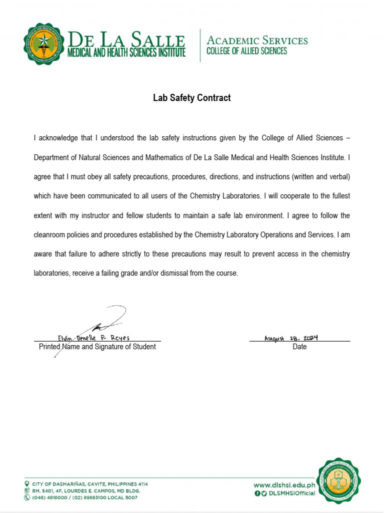 2425 Lab Safety Contract | PDF