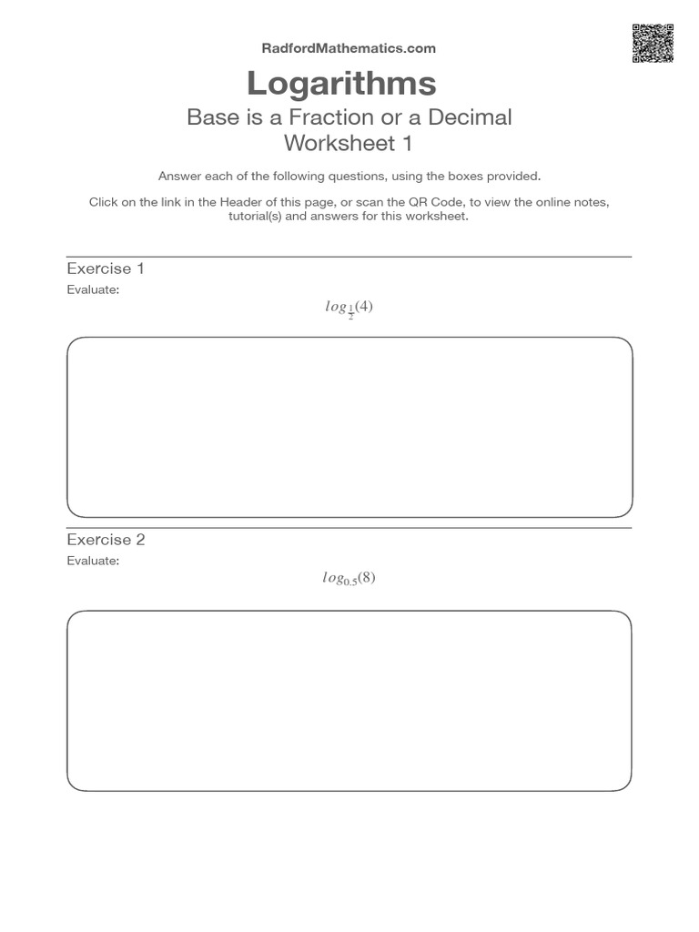 Logarithms Base Is A Fraction Worksheet 100 | PDF