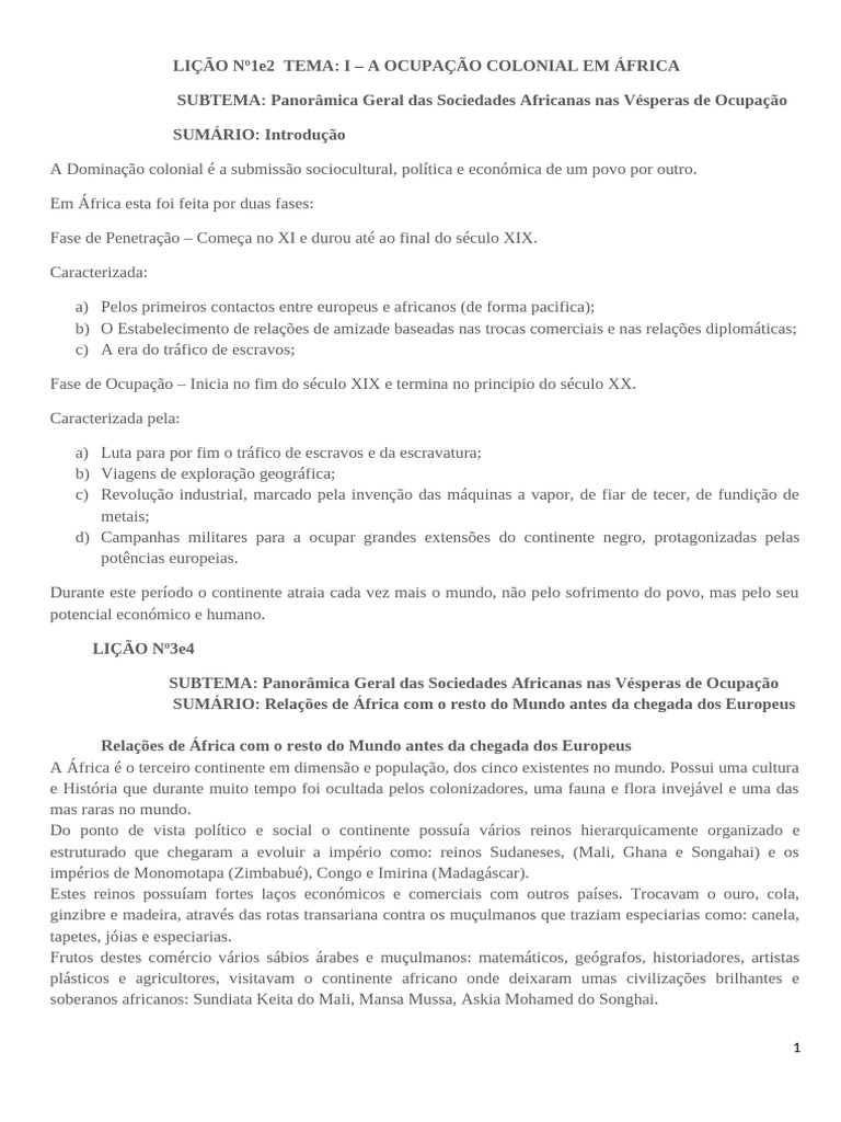 Conteúdo de Historia 9 Classe | PDF | Europa | África