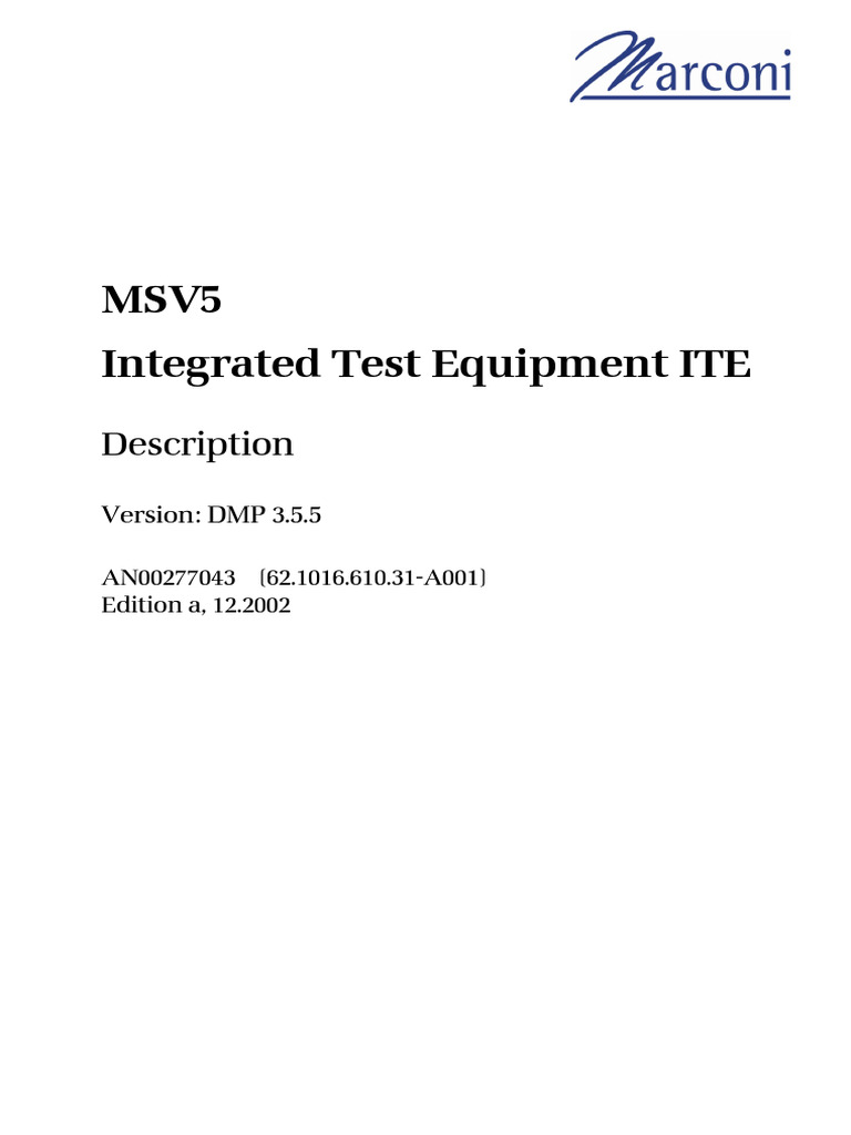 Msv5 Integrated Test Equipment ITE: Description | PDF