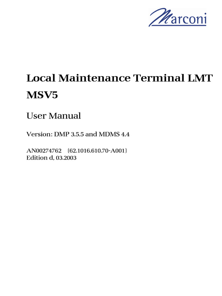 Local Maintenance Terminal LMT Msv5: User Manual | PDF