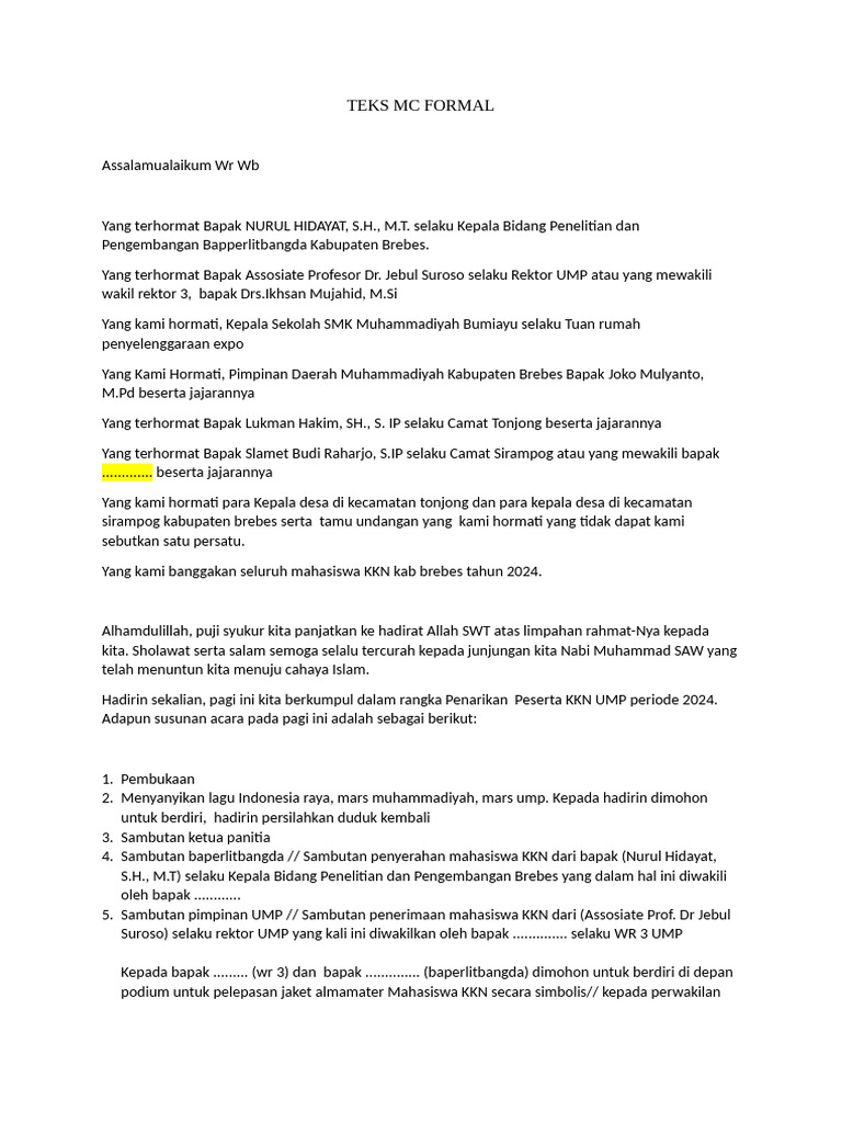 TEKS MC FORMAL [Revisi] | PDF