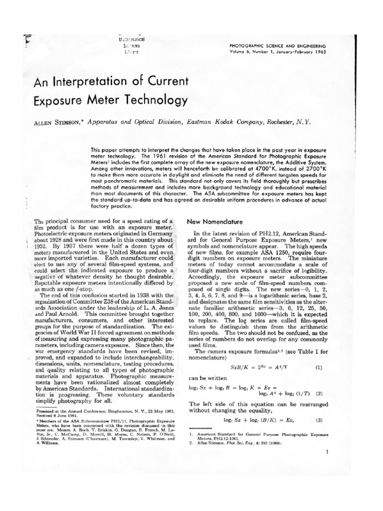 An Interpretation of Current Exposure Meter Technology A | PDF