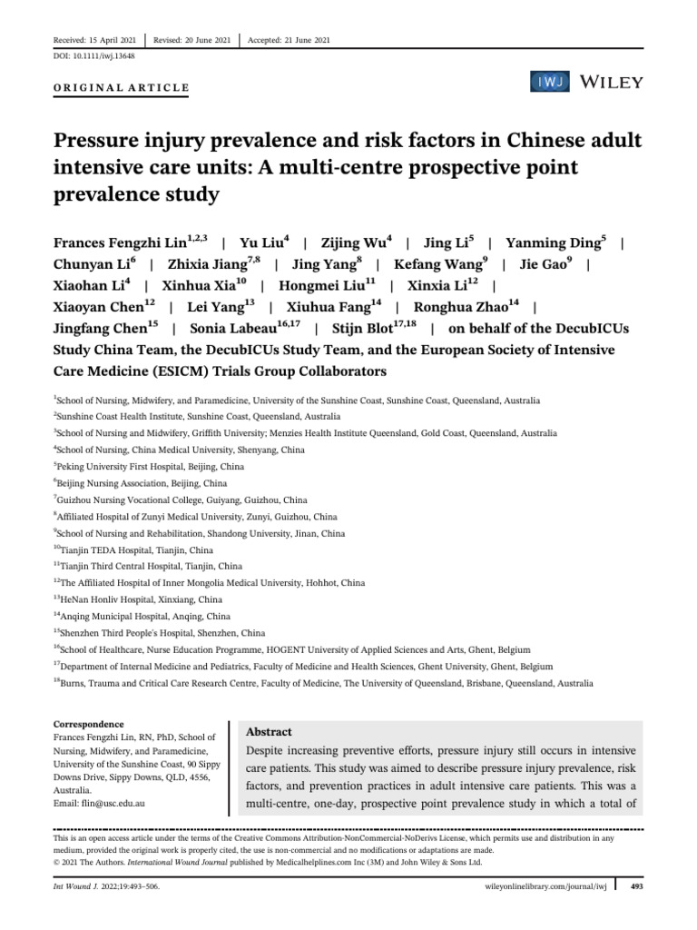 Pressure Injury Prevalence and Risk Factors in Chinese Adult Intensive ...