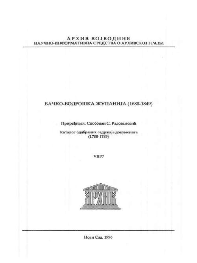 (1996) S. Radovanovic, Backo-Bodroska Zupanija VIII-7 (1788-1789) | PDF