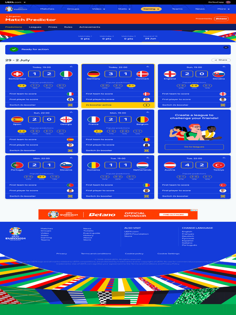 Predictions Match Predictor UEFA EURO 2024 | PDF