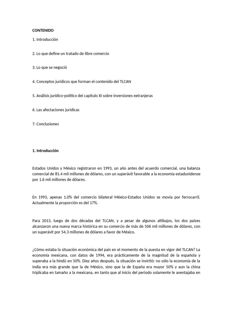 Tratado Libre Comercio Tlcan | PDF