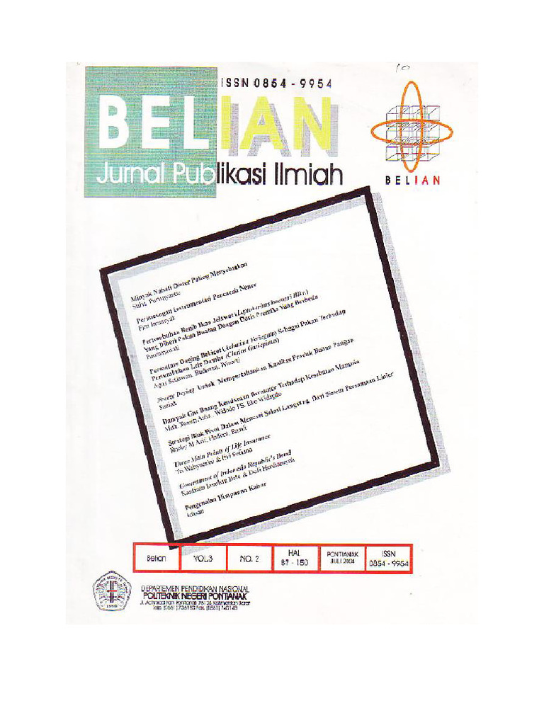Jurnal Belian Politeknik Negeri Pontianak (Vol. 3 No. 2 Juli 2004) | PDF