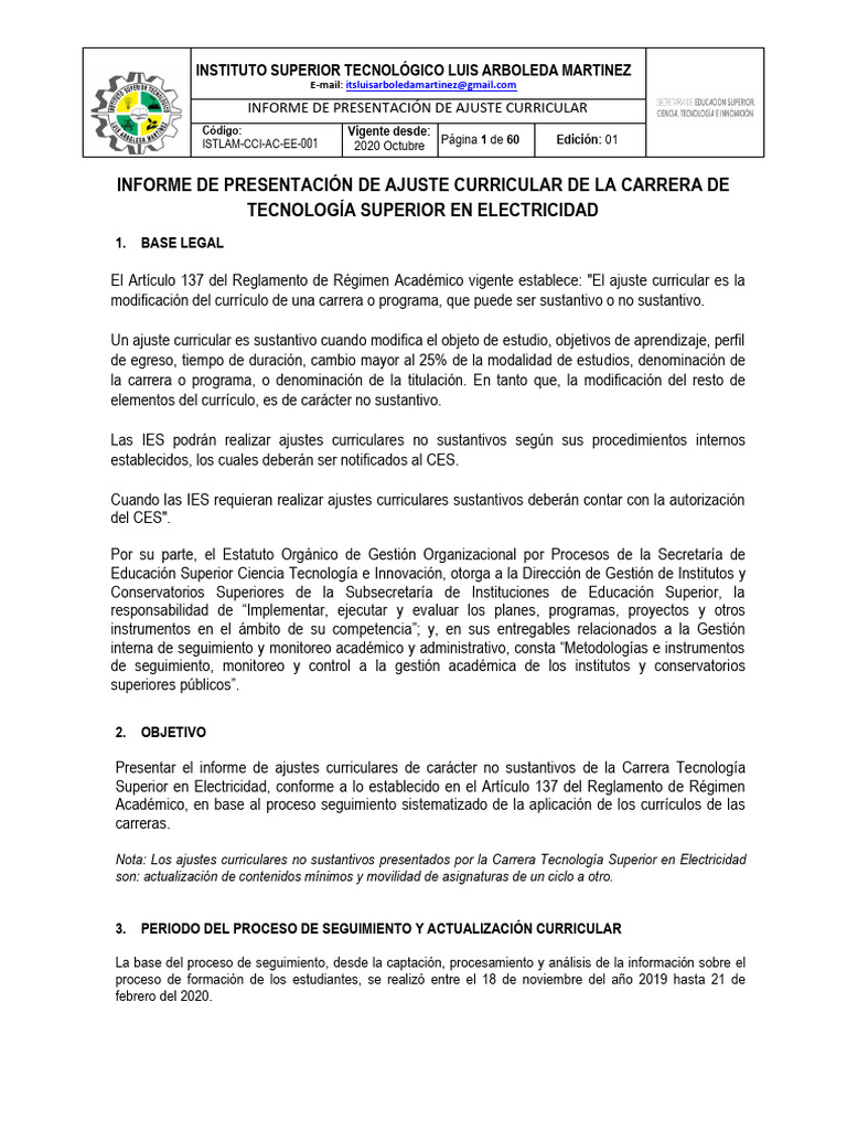 Ajuste Curricular Tec. Sup. Electricidad | PDF