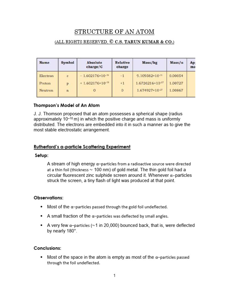 Structure of Atom Final | PDF